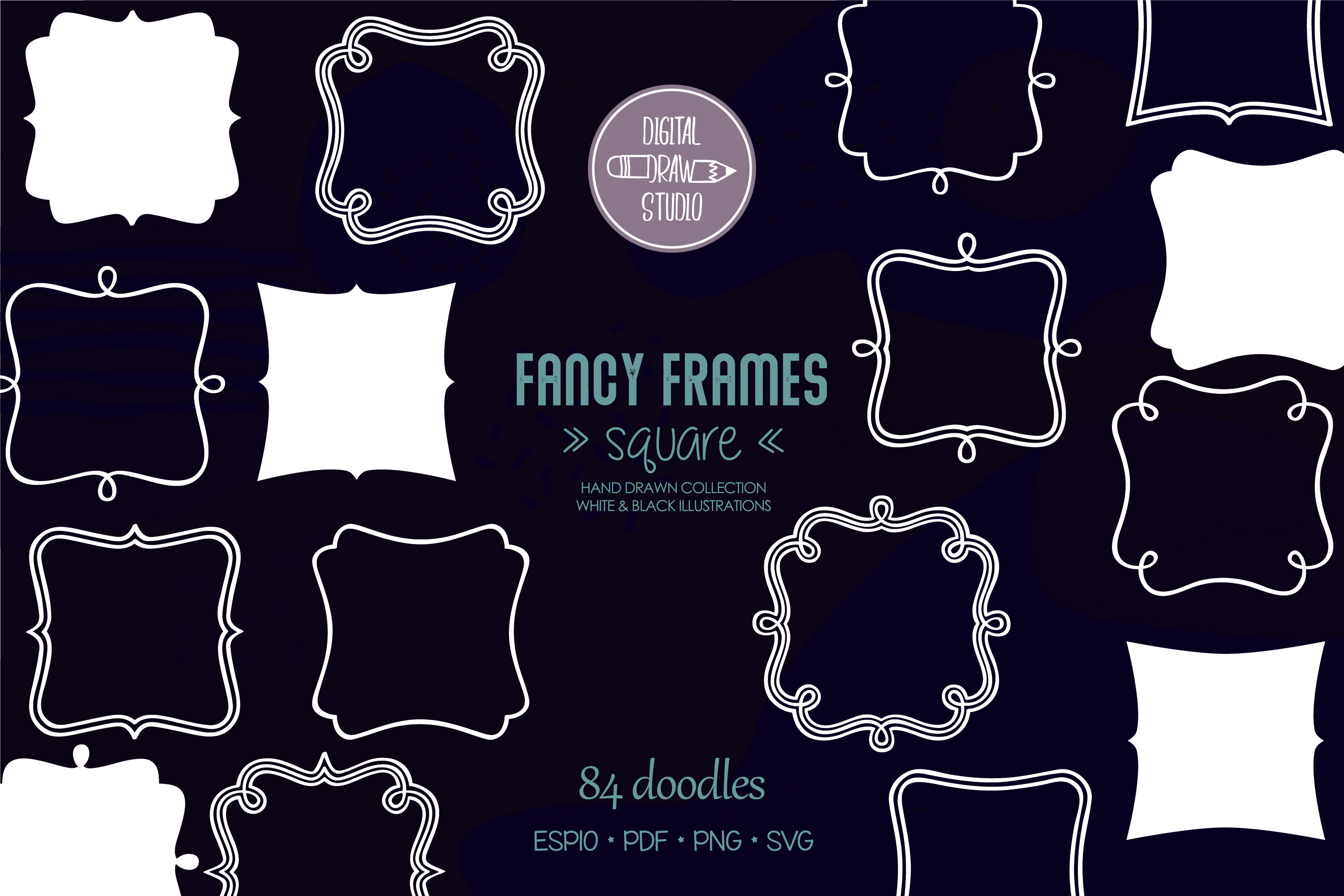 Paper, Party & Kids Square Frame Hand Drawn Graphic Png Svg Eps Pdf Dxf ...