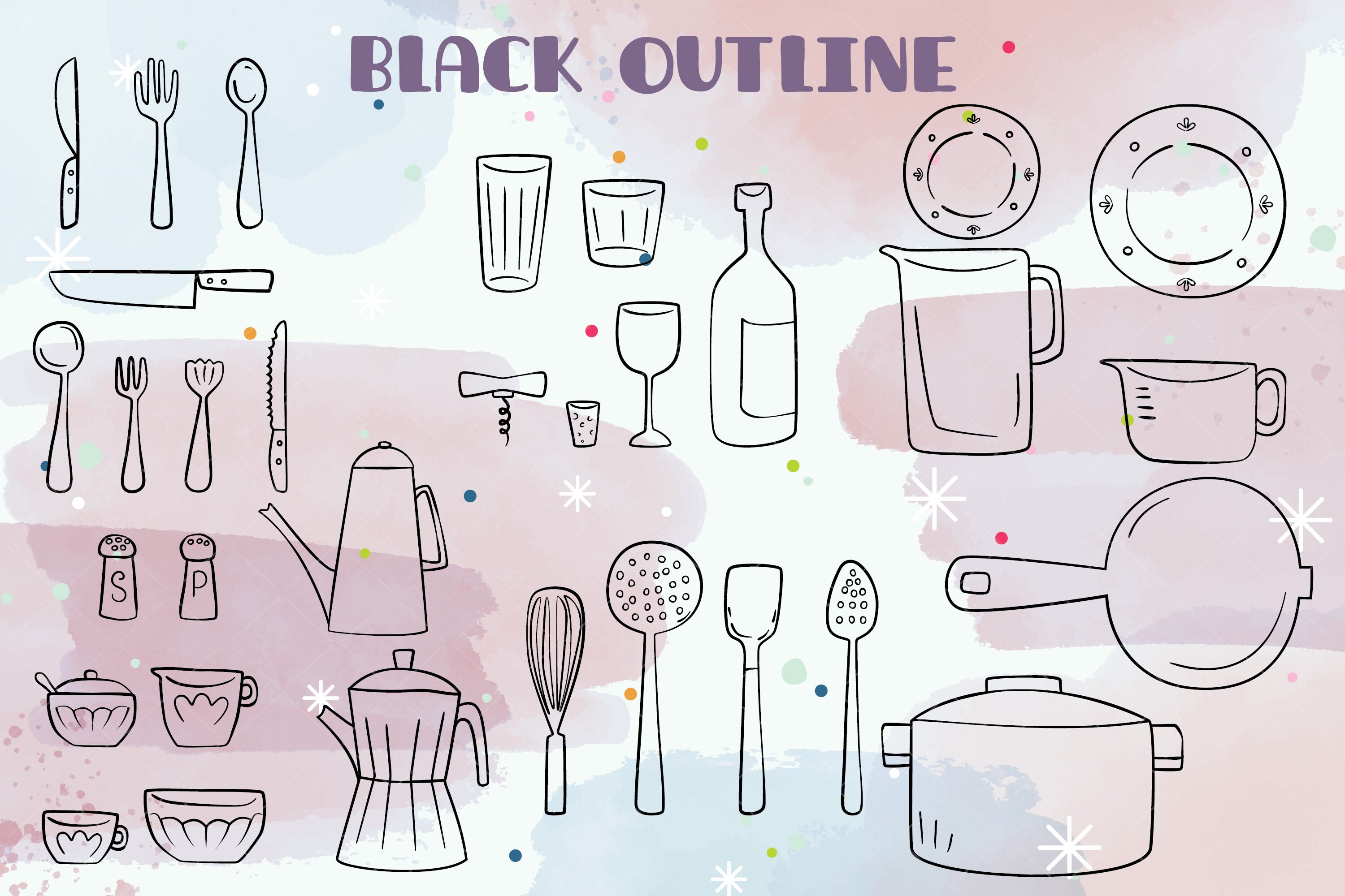 Kitchen Items Hand Drawn Graphic Cooking Outline Doodles - Etsy Canada