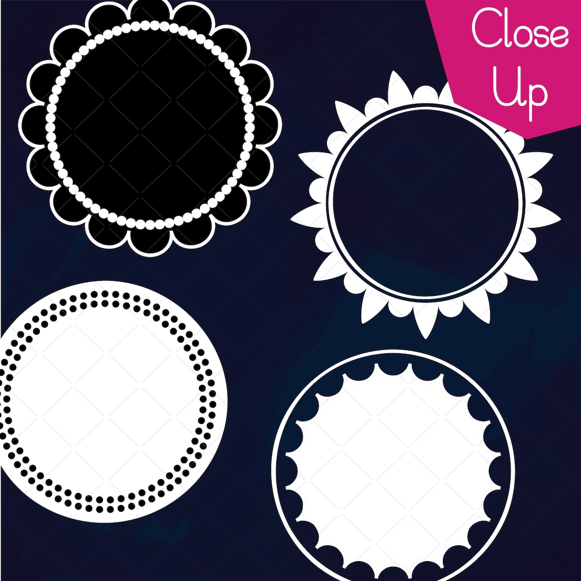 White Round Frames Hand Drawn Lines Circle Border | Etsy