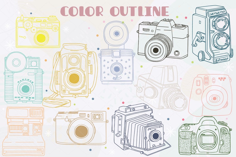 Vintage Cameras Colored Hand Drawn Polaroid Clip Art Retro - Etsy Canada