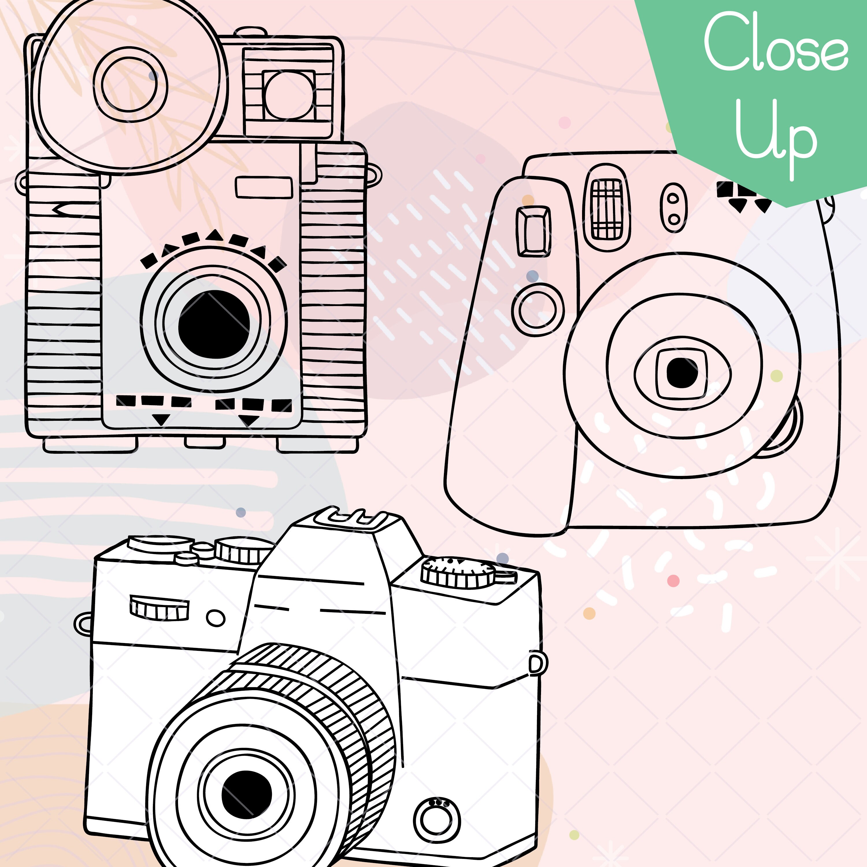 Vintage Cameras Hand Drawn Polaroid Clip art Retro Kodak | Etsy