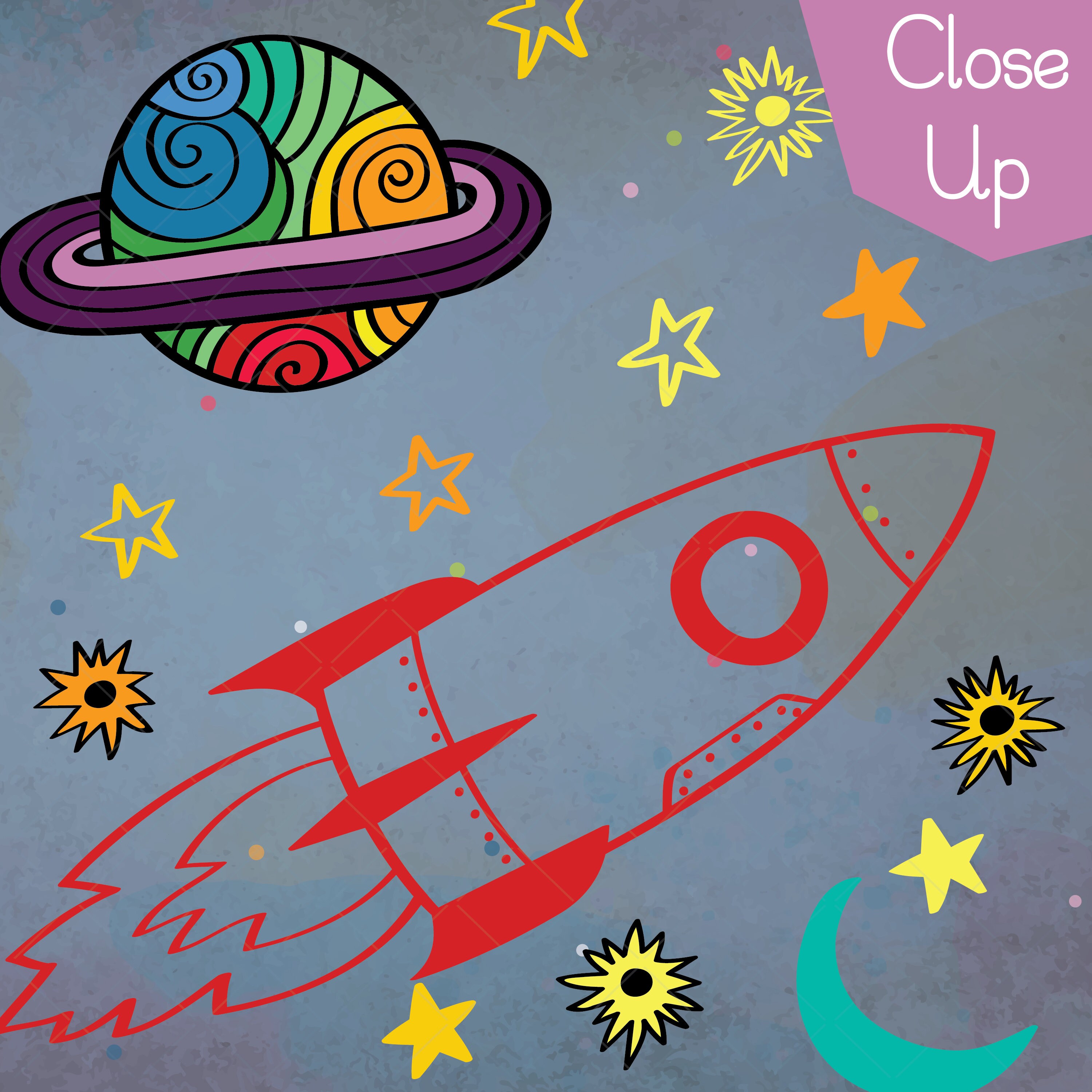 Colored Outer Space Hand Drawn Graphics Planets Astronauts | Etsy