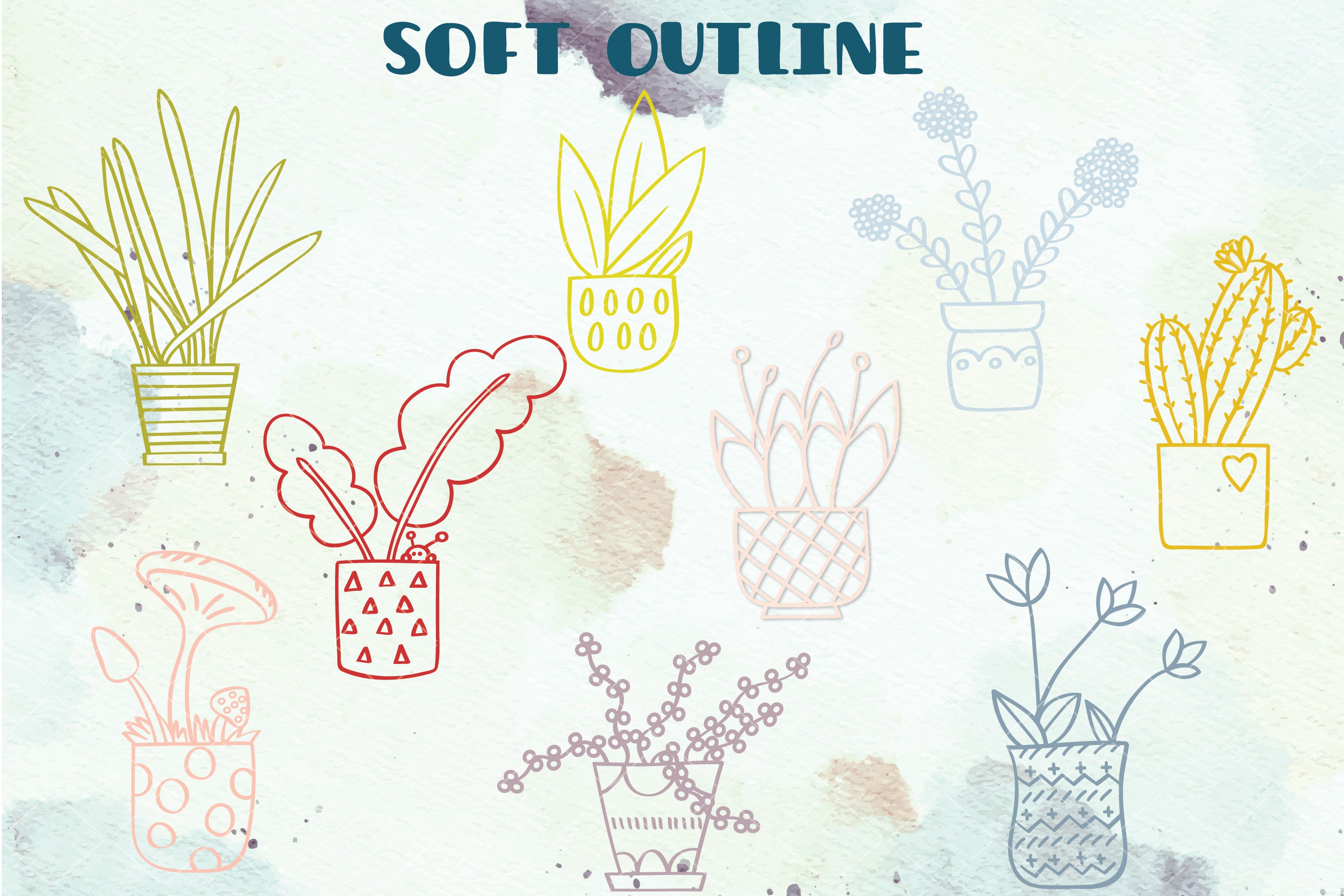 Colored House Plants Clip Art Hand Drawn Cactus in Flower - Etsy Canada