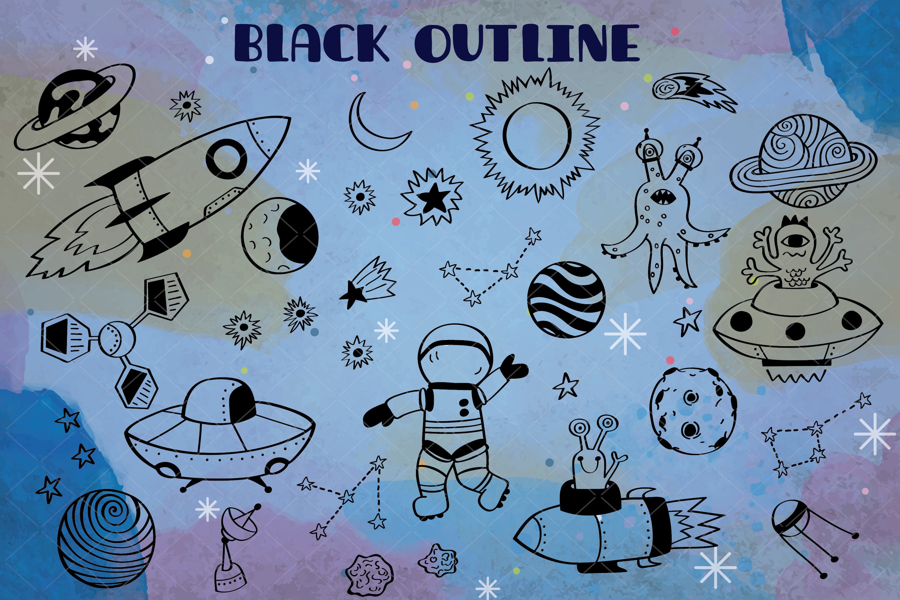 Outer Space Hand Drawn Graphics Planets Astronauts and - Etsy Canada
