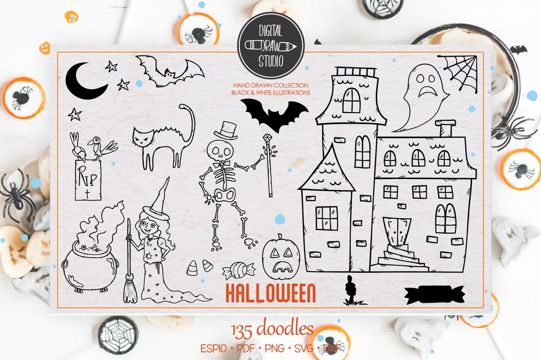 Halloween Doodles Hand Drawn Spooky Ghost Clip Art Pumpkin - Etsy