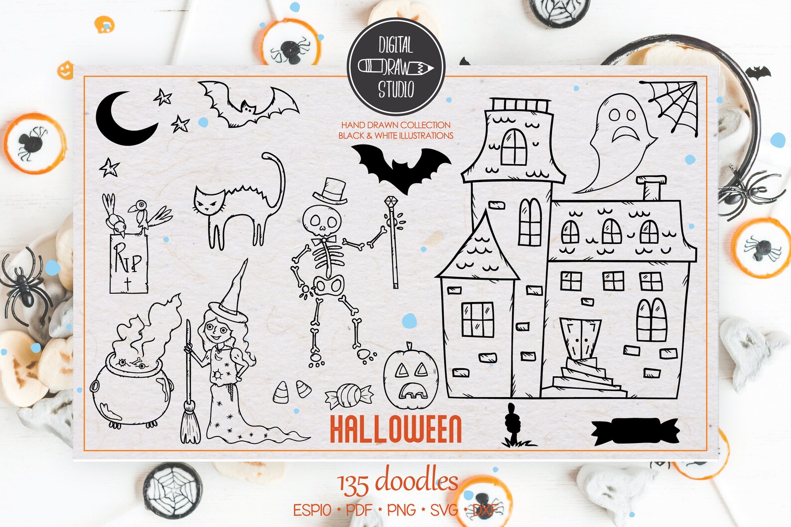 Halloween Doodles Hand Drawn Spooky Ghost Clip Art Pumpkin - Etsy