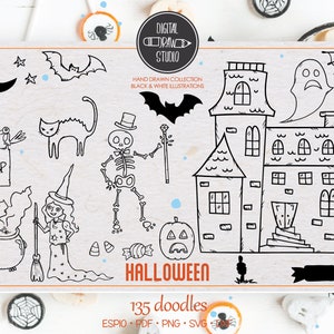 Halloween Doodles Hand Drawn Spooky Ghost Clip Art Pumpkin - Etsy