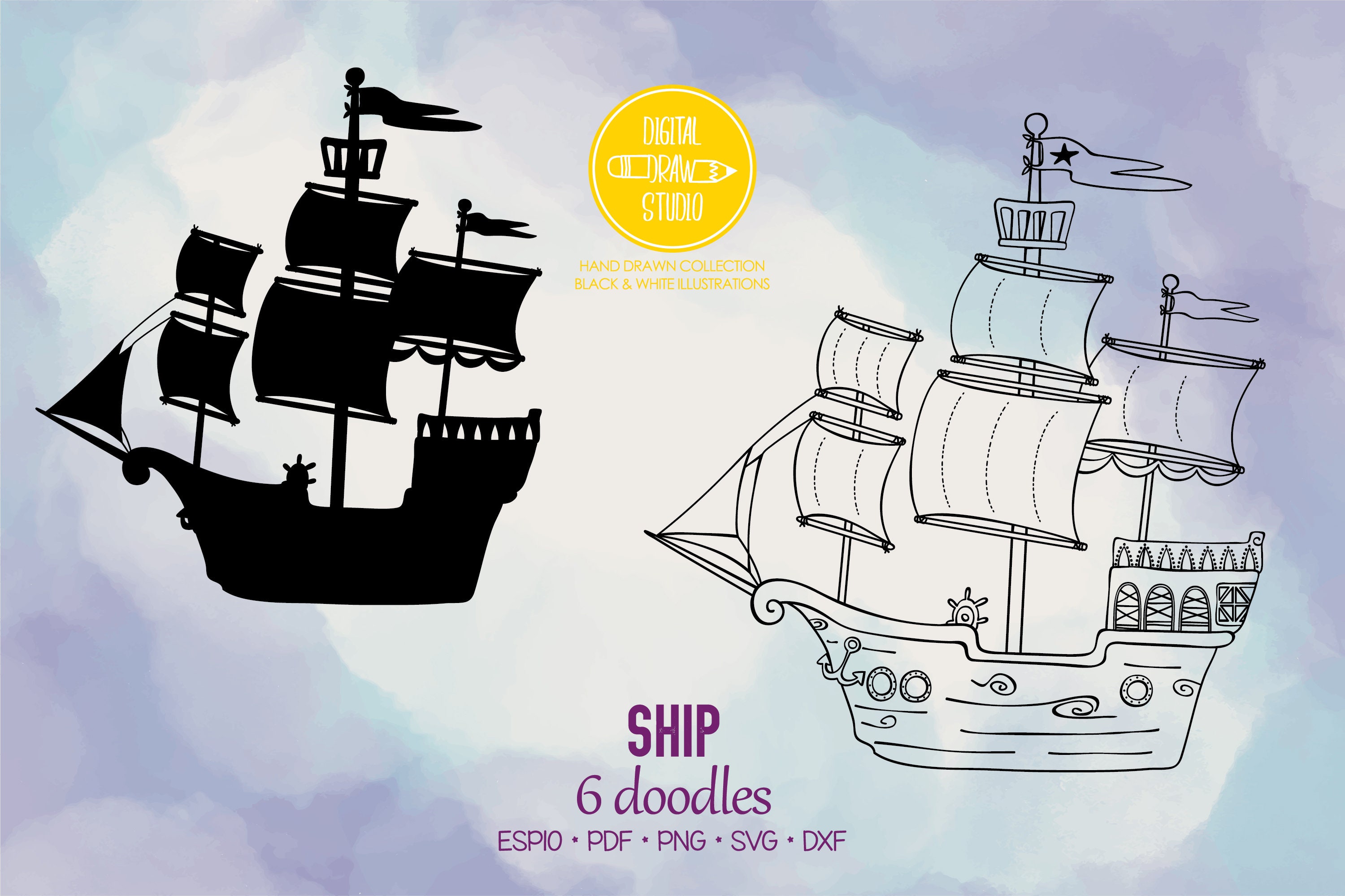 Sail Boat Hand Drawn Pirate Ship Clip Art Old Ship White - Etsy Canada