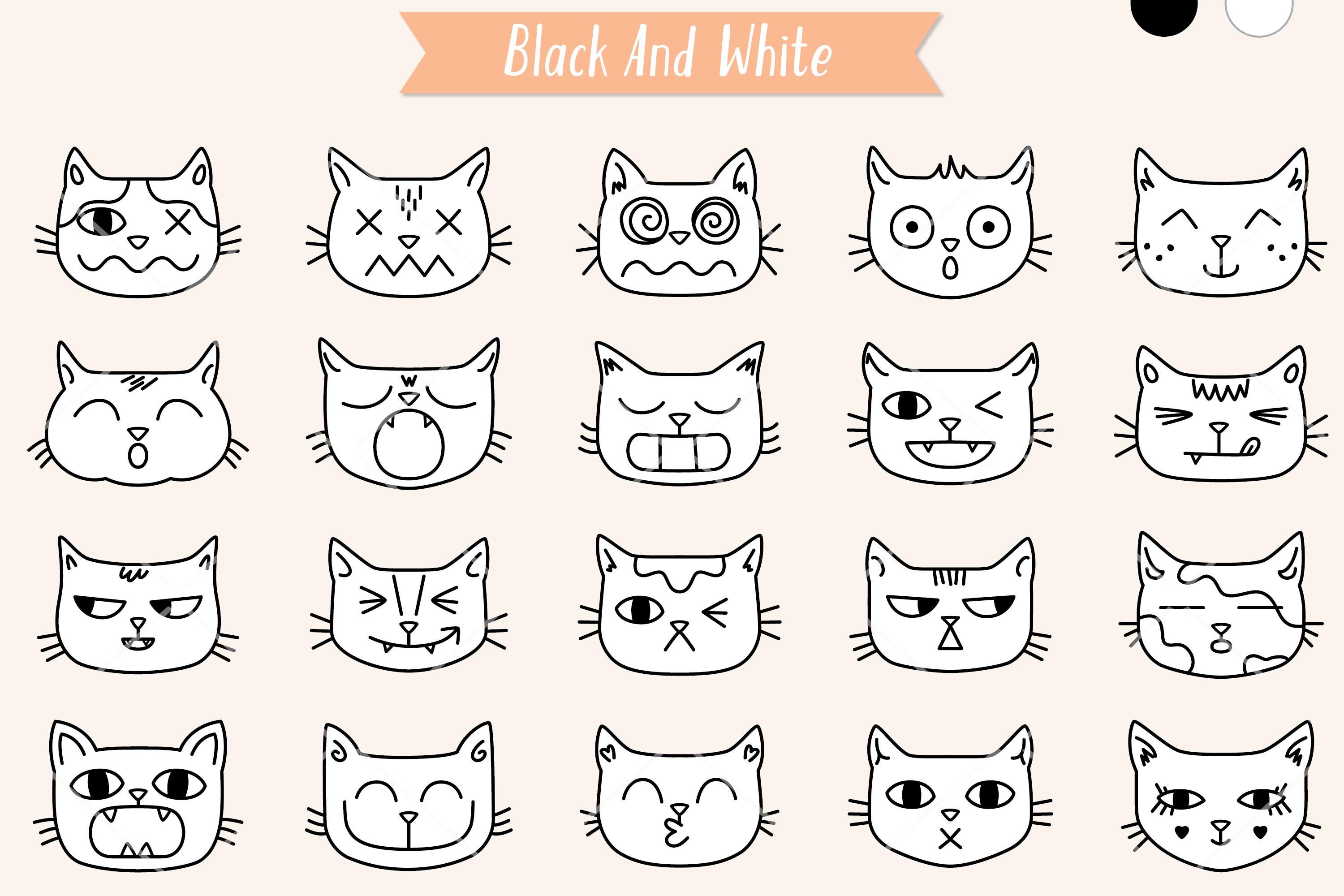 Cat Faces Clipart | Kawaii Animal Head Doodles (png, Svg, Eps, Pdf, Dxf ...