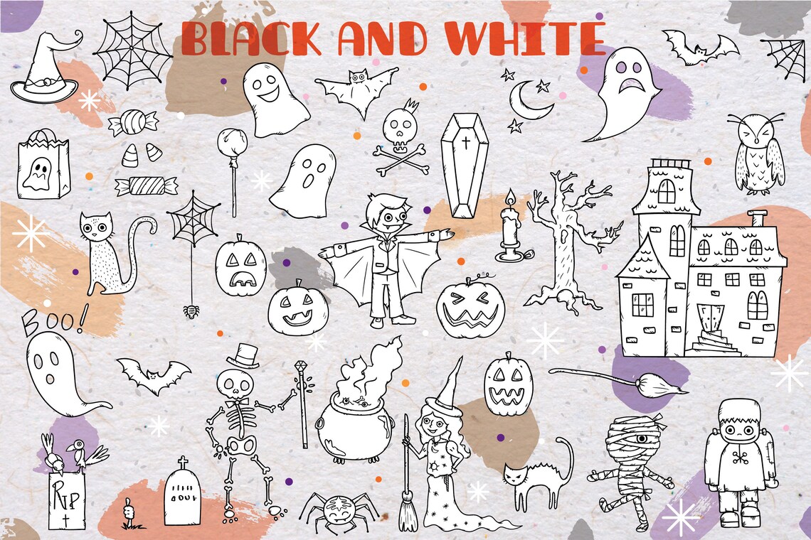 Halloween Doodles Hand Drawn Spooky Ghost Clip Art Pumpkin - Etsy