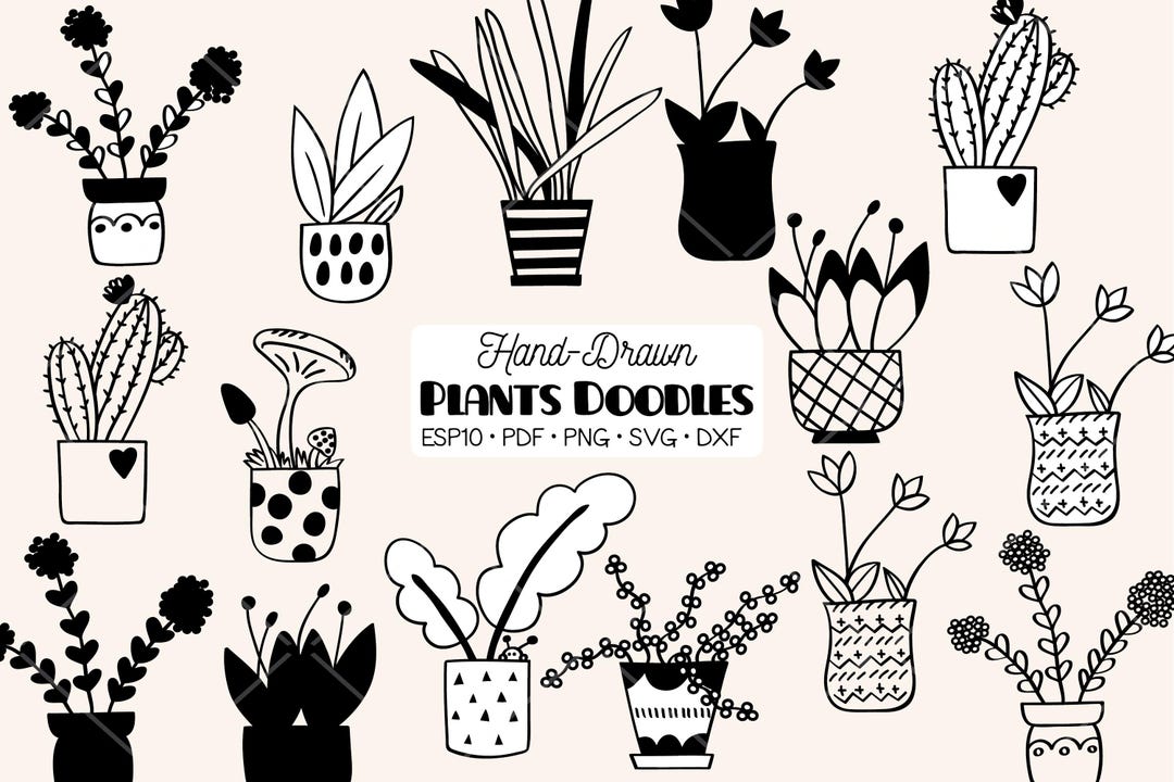 Hand-drawn House Plants Clipart | Tropical, Cactus, Mushrooms (png, Svg ...