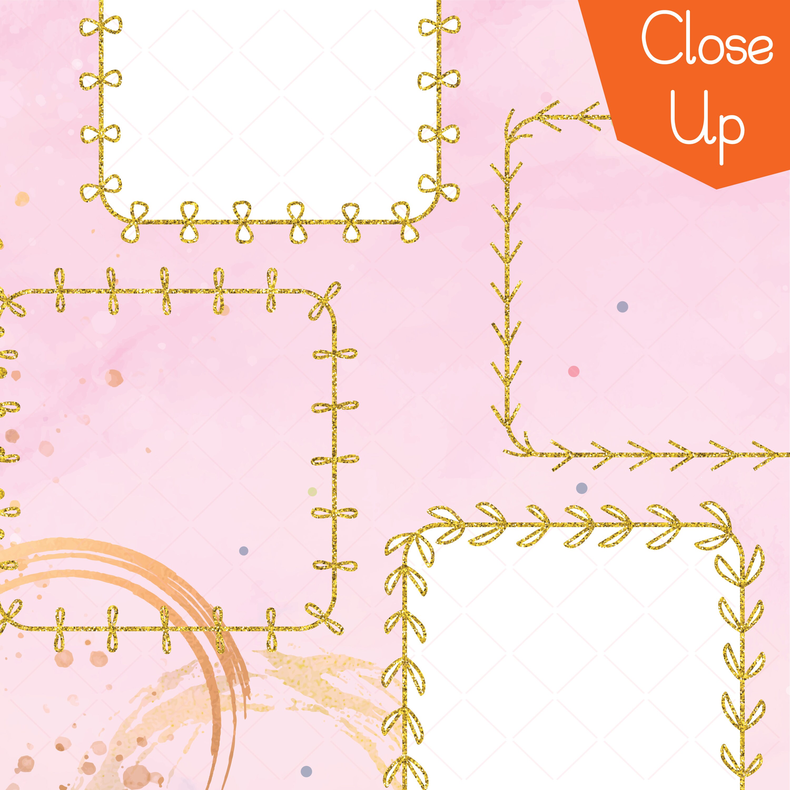 16 Square Wreaths Hand Drawn Graphic Gold Glitter Frames - Etsy Canada