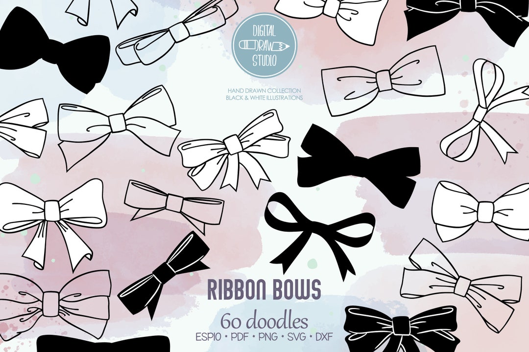 Bows Clip Art Hand Drawn Bow Tie Hair Ribbons Outline Drawing Png Svg ...