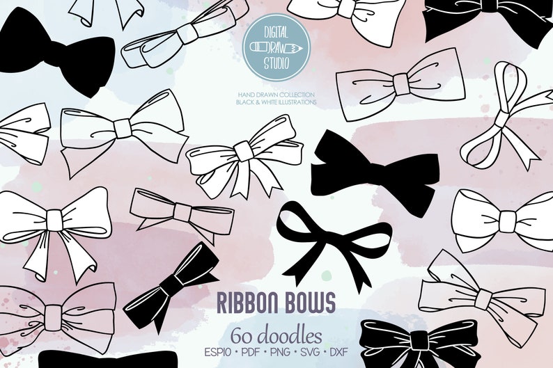Bows Clip Art Hand Drawn Bow Tie Hair Ribbons Outline - Etsy Canada