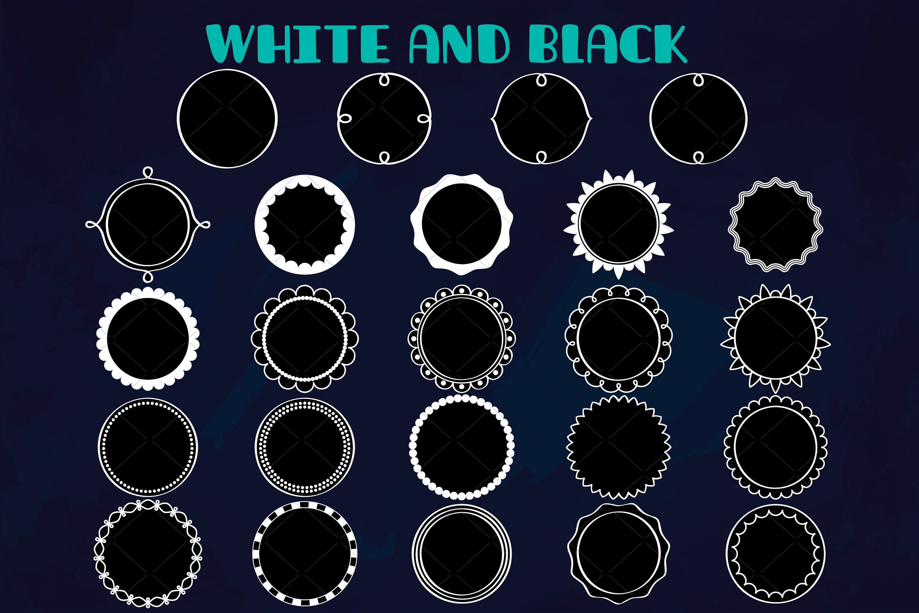 White Round Frames Hand Drawn Lines Circle Border | Etsy