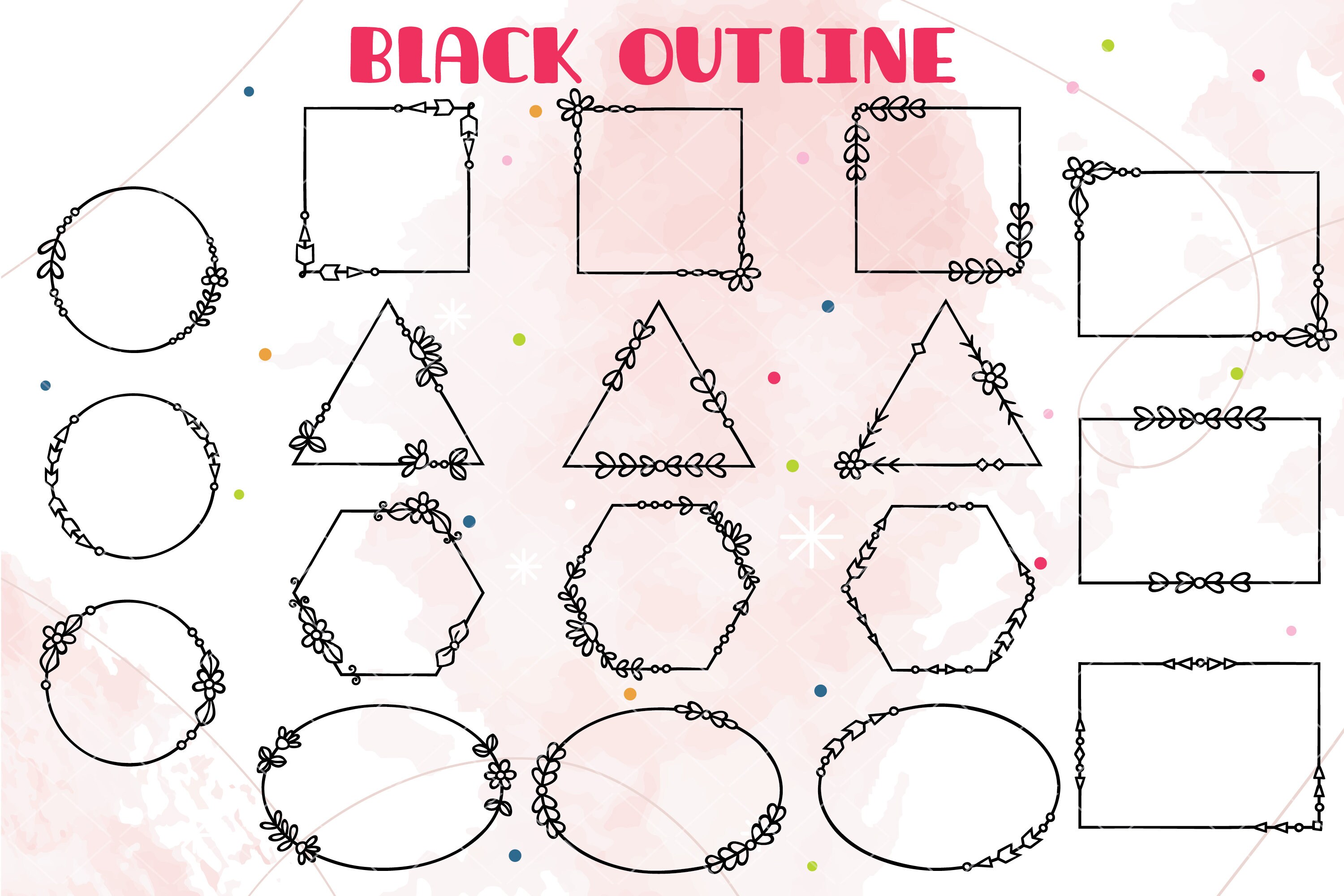 Geometric Frames Hand Drawn Border Decorative Shapes | Etsy