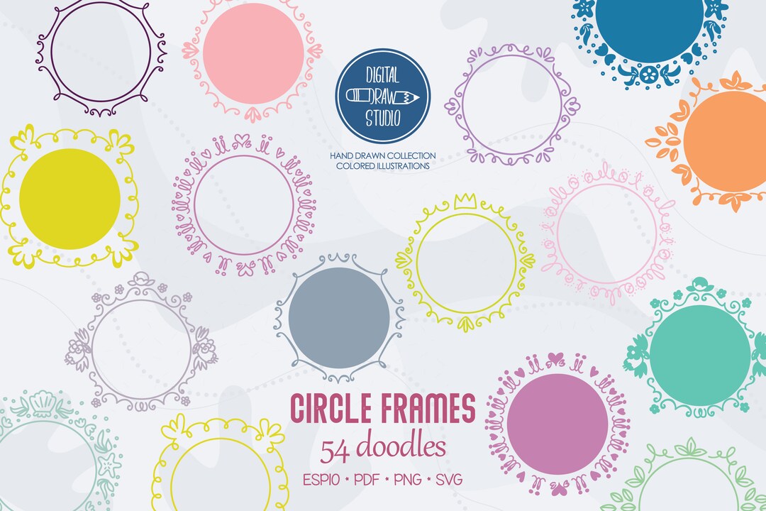 Colored Circle Doodle Frames Hand Drawn Floral Border & - Etsy
