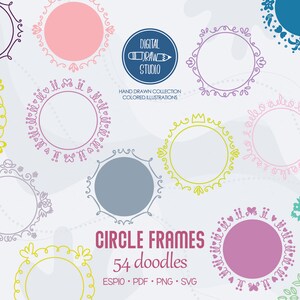 Colored Circle Doodle Frames Hand Drawn Floral Border & - Etsy