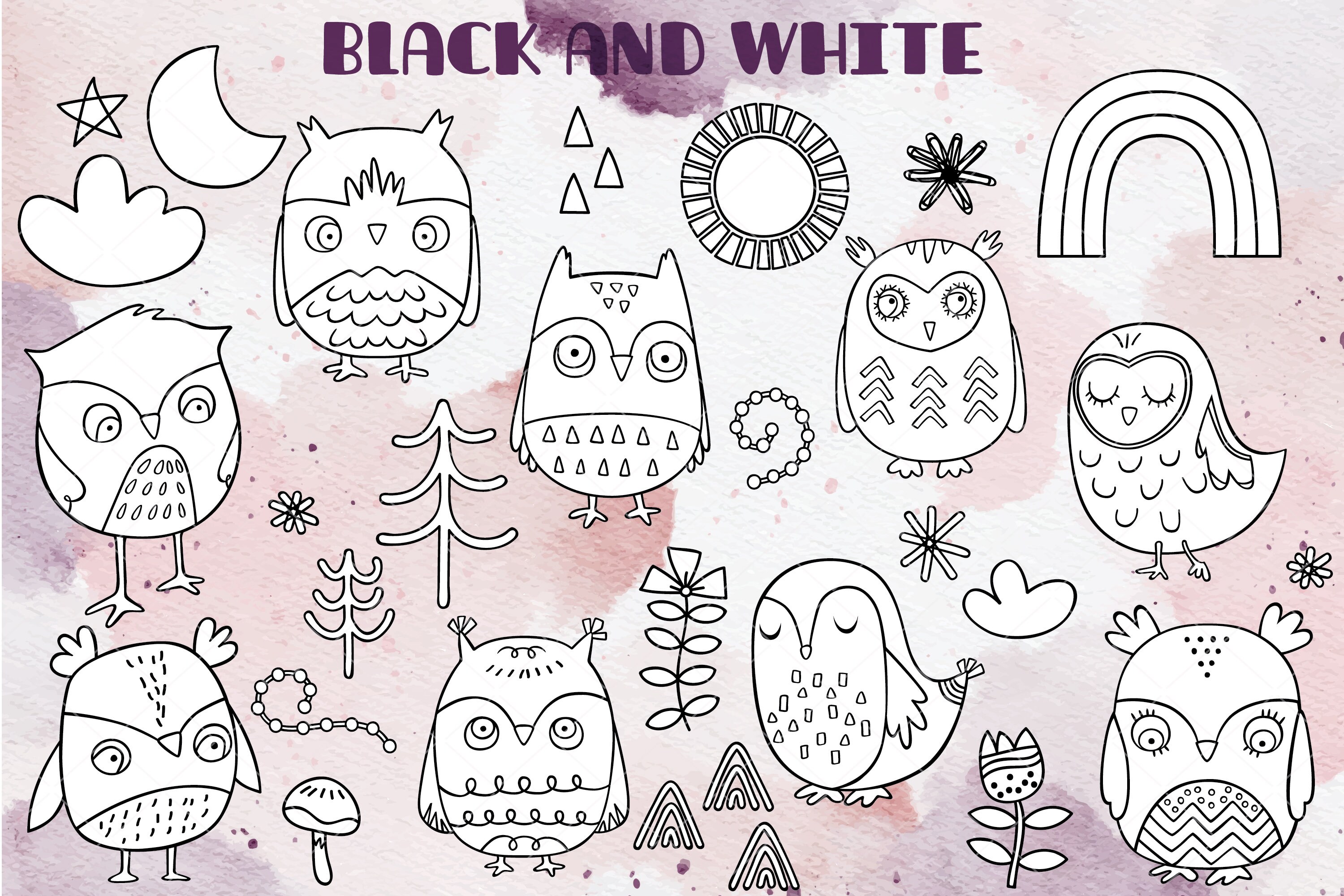 Owl Doodles Hand Drawn Graphic Weather Scandinavian Flowers | Etsy Canada