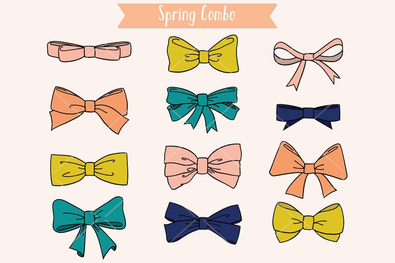 Bows Colored Clip Art | Hand Drawn Bow Tie, Hair Ribbons (png, Svg, Eps ...