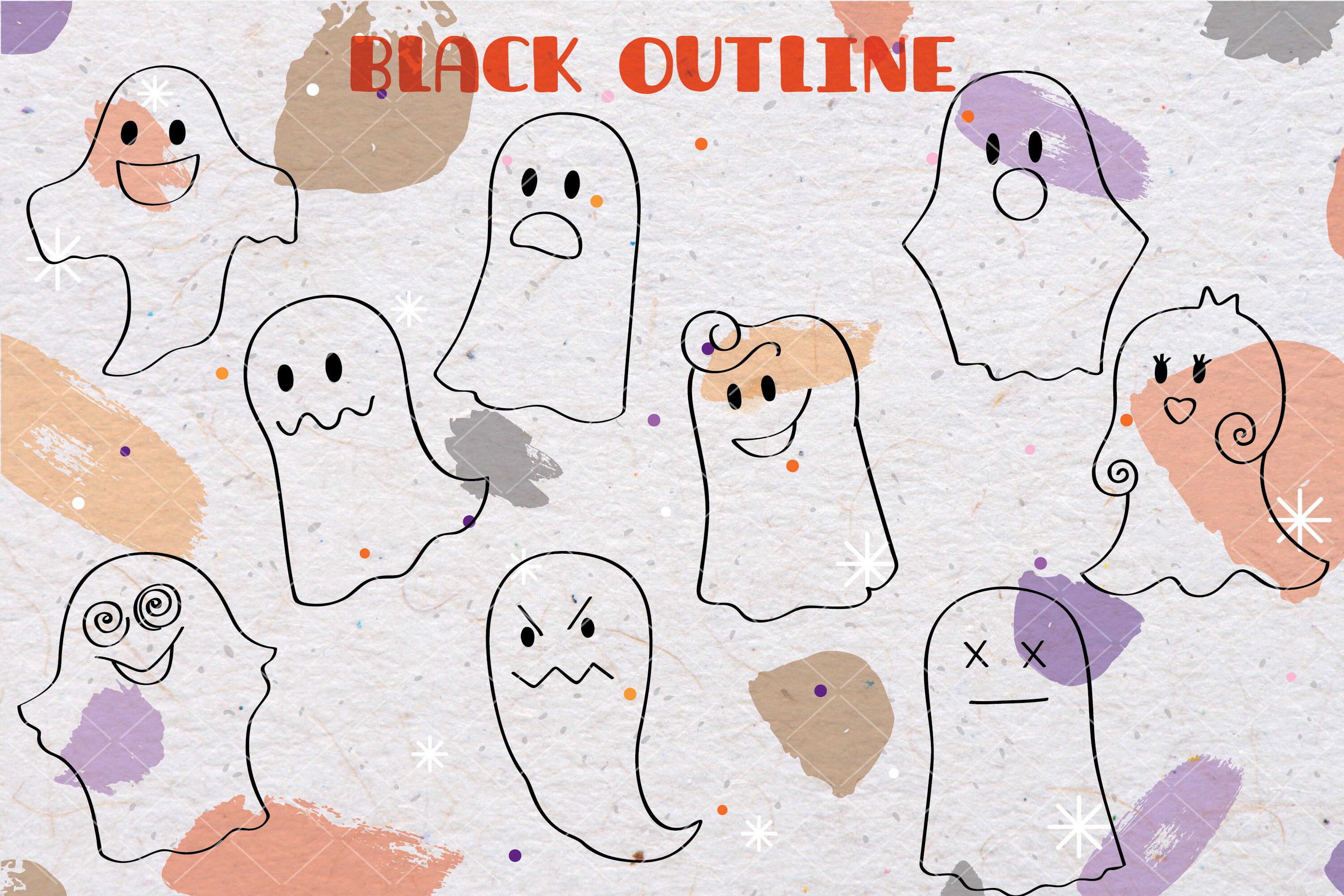 Ghosts Clip Art Hand Drawn Halloween Outline Drawing Cute - Etsy Canada