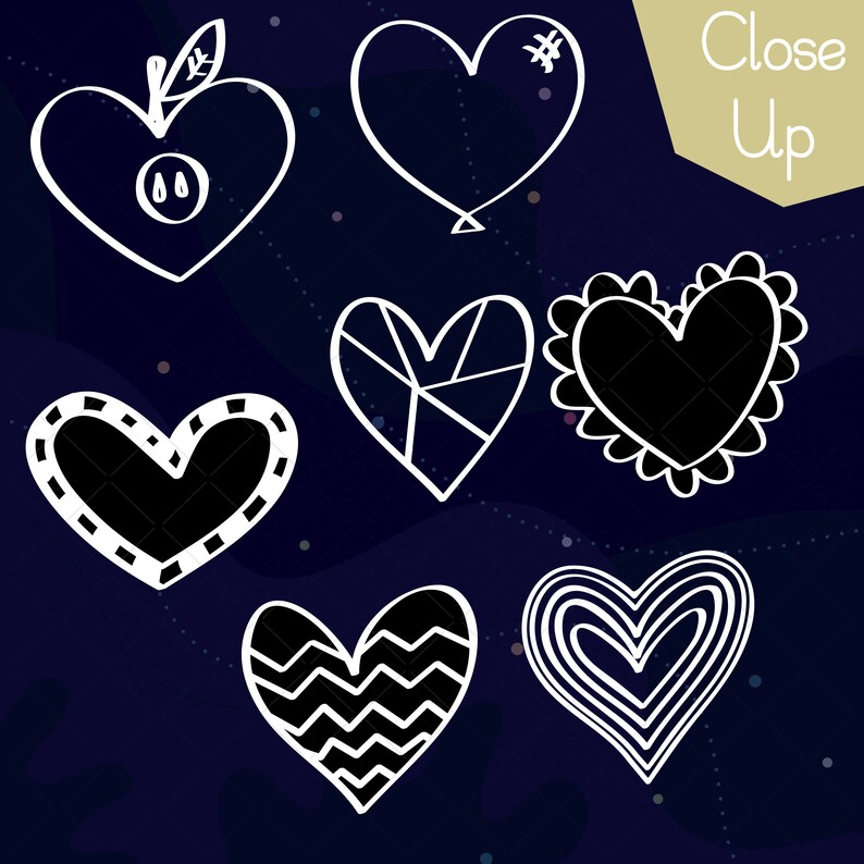 Hearts Outline Drawing White Hand Drawn Valentine Doodles | Etsy