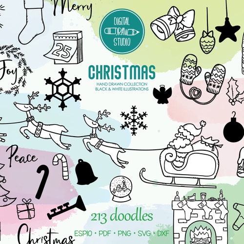 Christmas Doodles Holiday Clipart Merry Christmas Png | Etsy