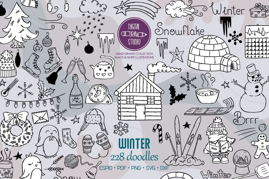 Winter Season Doodles | Hand Drawn Mittens + Igloo Clip Art | Snowman ...