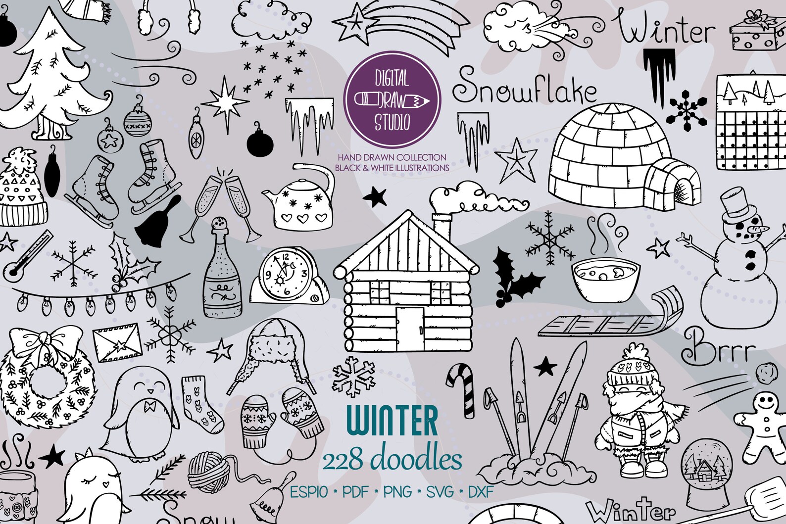 Winter Season Doodles Hand Drawn Mittens Igloo Clip Art - Etsy Canada