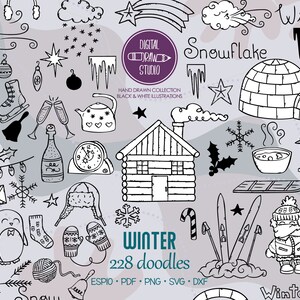 Winter Season Doodles | Hand Drawn Mittens + Igloo Clip Art | Snowman ...