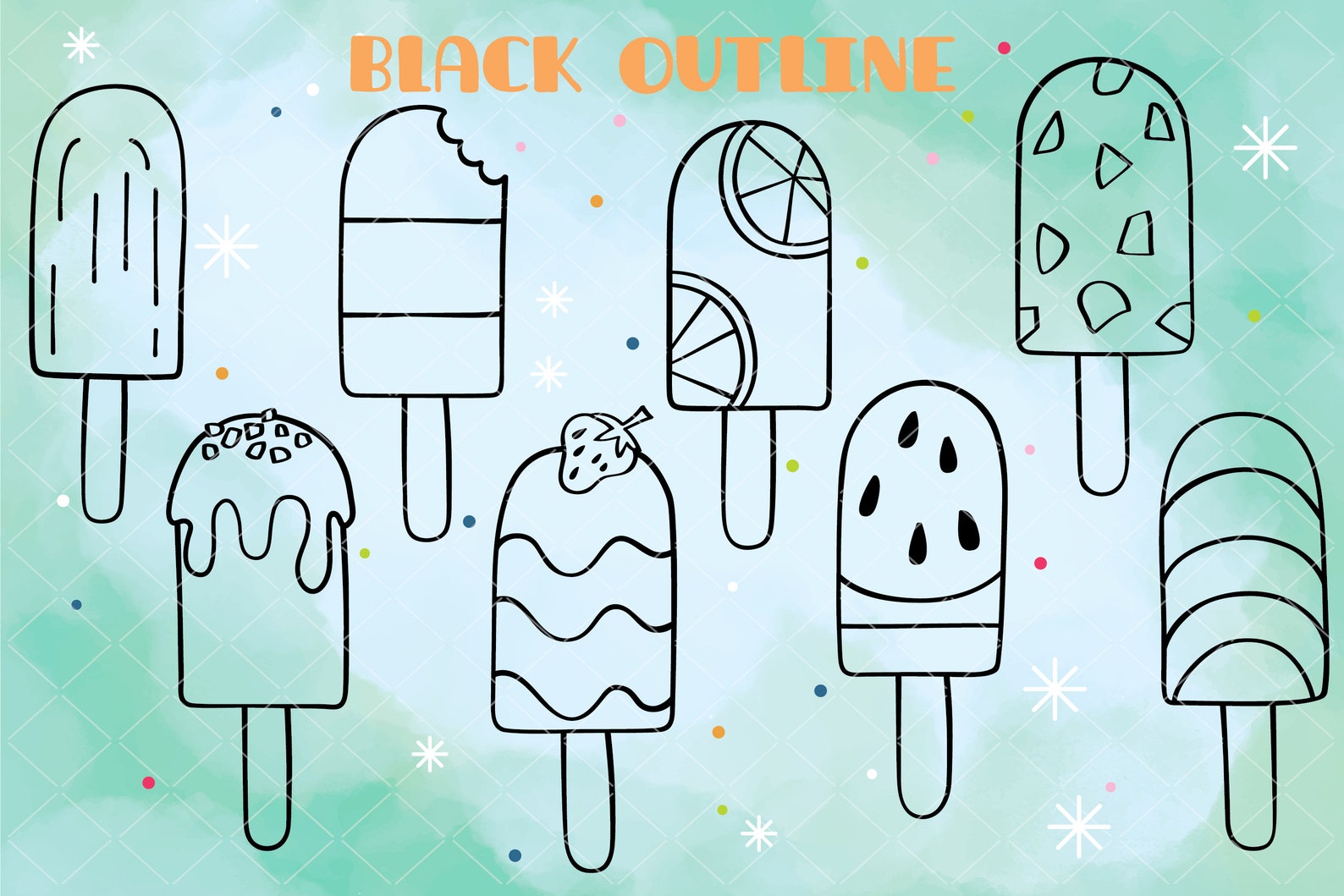 Popsicle Hand Drawn Graphic Frozen Treat Outline Drawing - Etsy