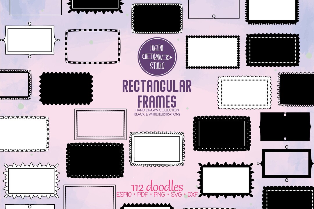 Rectangular Frames Hand Drawn Border Decorative Labels Outline Drawing ...