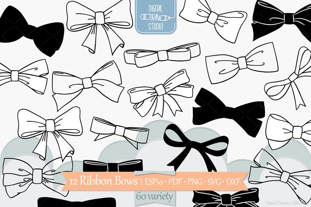 Bows Clip Art | Hand Drawn Bow Tie | Hair Ribbons Outline Drawing | Png ...