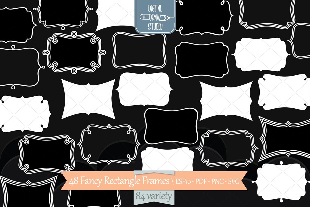 White Fancy Rectangular Frames | Hand Drawn Border Clip Art | Retro ...