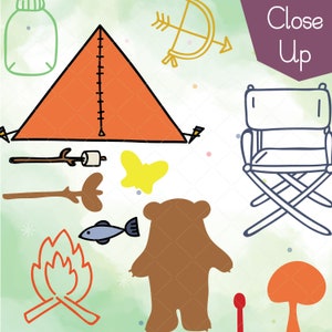 Camping Colored Doodles Hand Drawn Vintage Trailer & Outdoor Clip Art ...