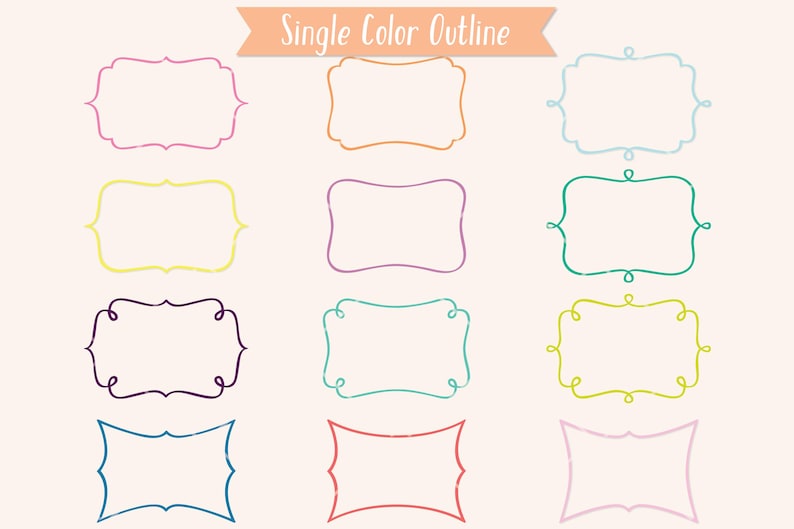 Rectangular Fancy Frames Colored Clip Art | Hand Drawn Retro Border ...