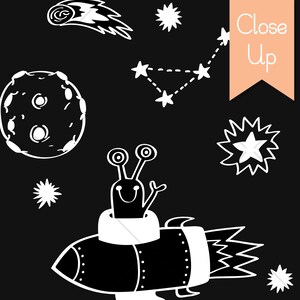 Outer Space Hand Drawn Graphics | White Outline | Planets, Astronauts ...