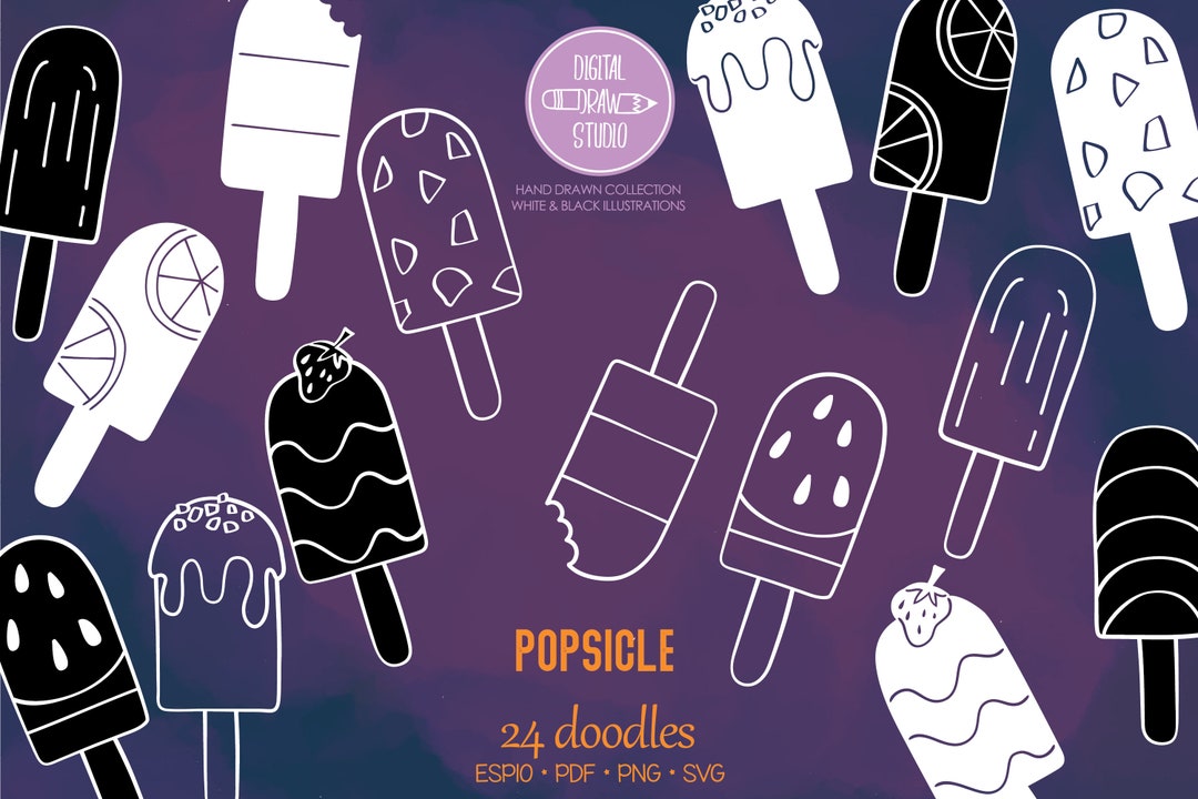 Popsicle Hand Drawn Graphic Frozen Treat Outline Drawing - Etsy