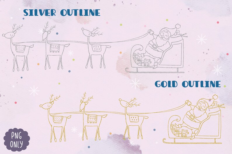 Santa Claus Sleigh & Rudolf Reindeer Colored Clip Art Hand - Etsy Canada