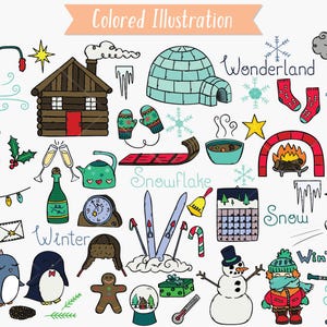 Winter Season Doodles | Hand Drawn Mittens + Igloo Clip Art | Snowman ...
