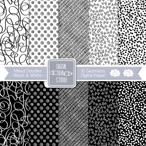 Mixed Doodle Print 12x12 Digital Paper Seamless Pattern | Scribble ...