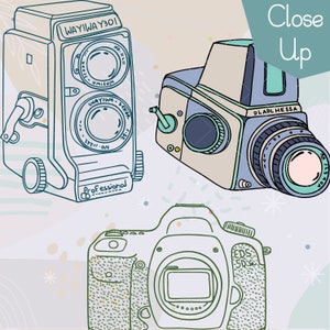 Vintage Cameras Colored Hand Drawn Polaroid Clip Art Retro - Etsy Canada