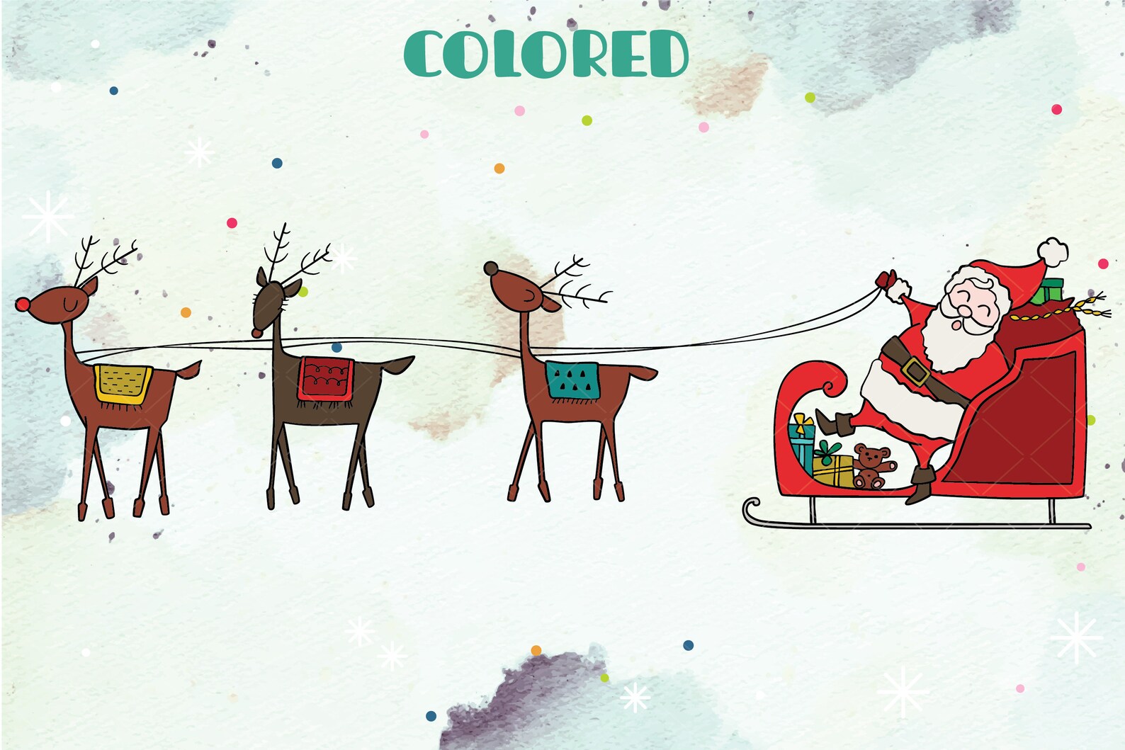 Santa Claus Sleigh & Rudolf Reindeer Colored Clip Art Hand - Etsy Canada