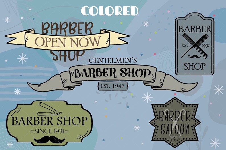 Barber Logos Colored Clip Art Hand Drawn Retro Barber Sign | Etsy