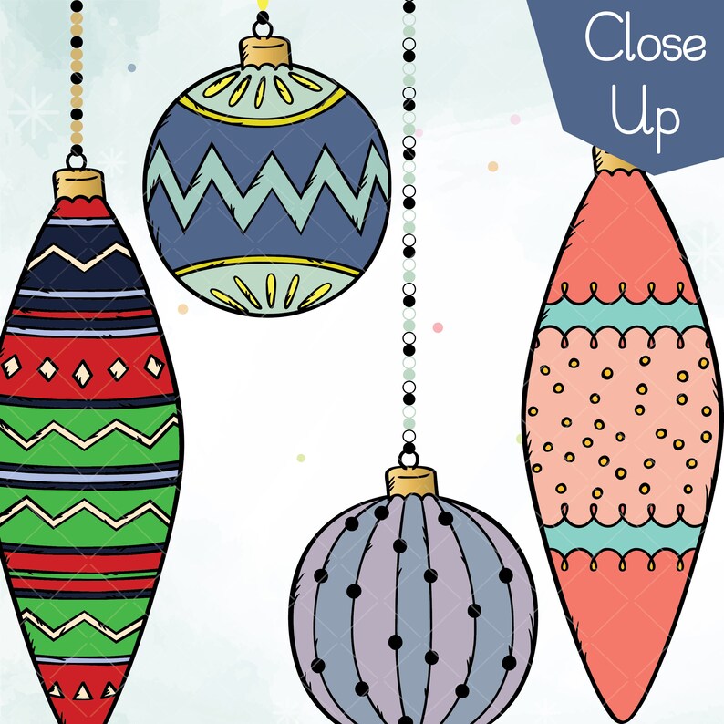 Hand Drawn Retro Ornaments Colored Clip Art Christmas Tree - Etsy