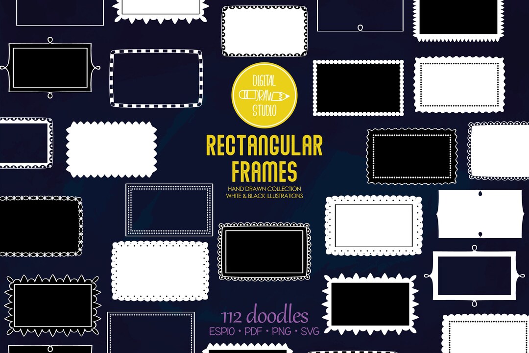 White Rectangular Frame Hand Drawn Lines Border Decorative Labels ...