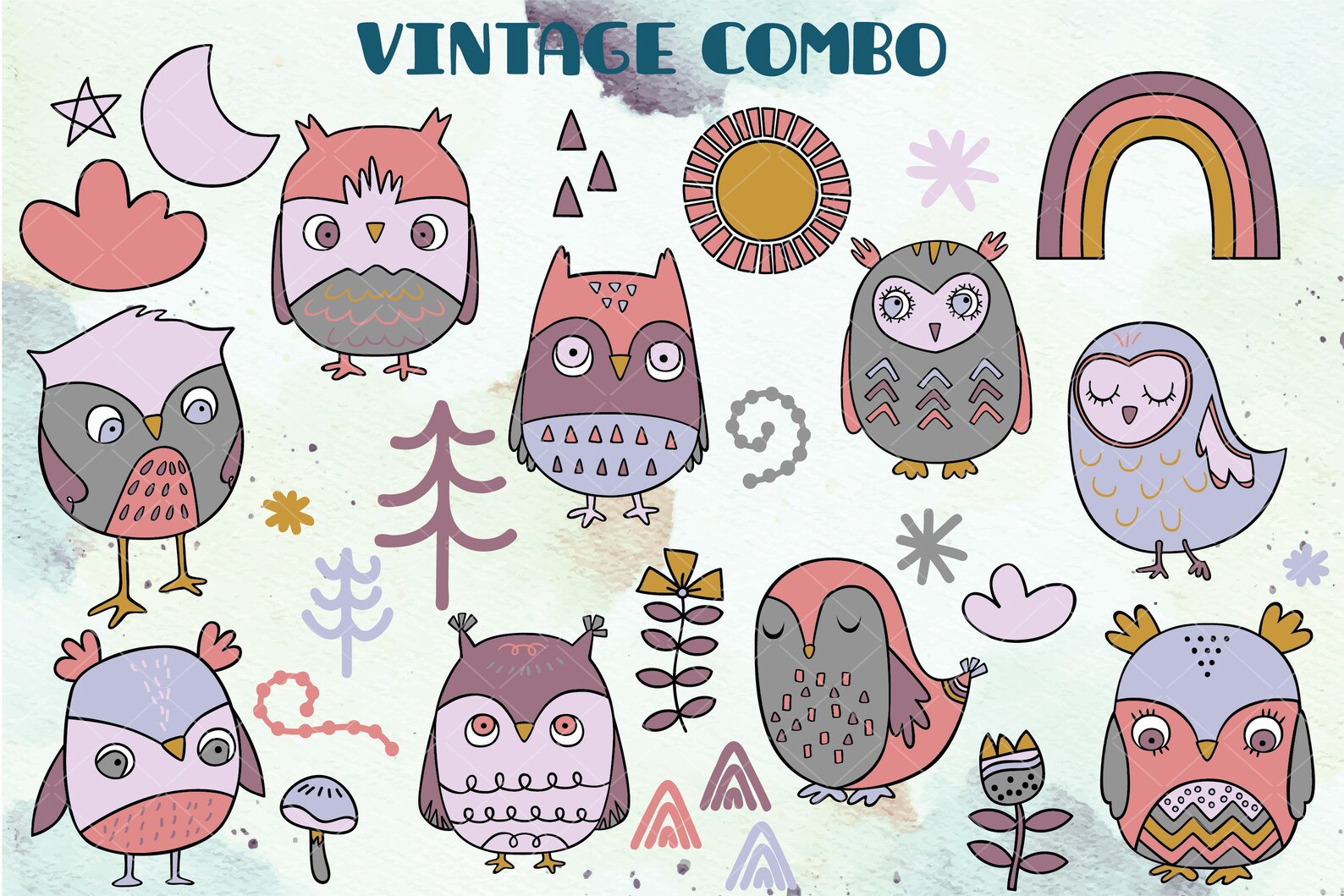 Owl Doodles Hand Drawn Graphic Colorful Weather - Etsy Canada