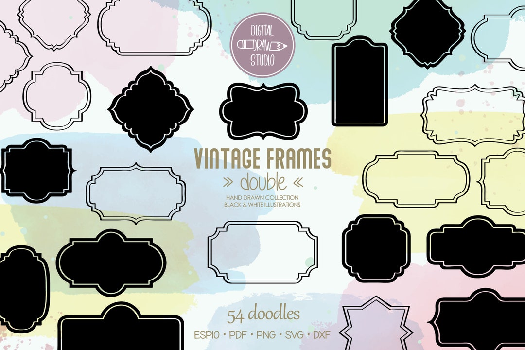 Vintage Double Line Frames Hand Drawn Border Outline Drawing Decorative ...