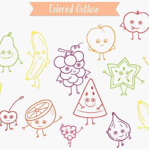 Colored Fruit Kawaii Characters | Hand Drawn Cartoon Cute Pineapple ...