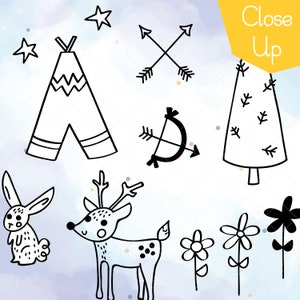 Camping Doodles Hand Drawn Vintage Trailer & Outdoor Clip Art Fishing ...